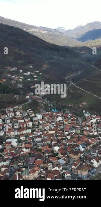 Top view of the city of Tetovo, built on the foothills of the Balkans ...