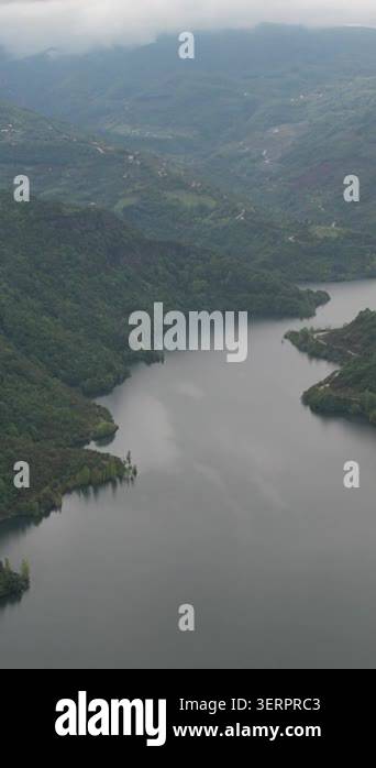 Drone view hills and mountains with forest beside the lake, the natural ...