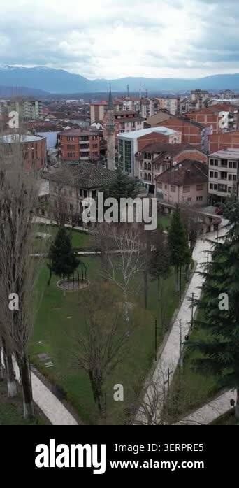 Aerial view of the Alaca Cami Mosque next to the Pena river, protected ...