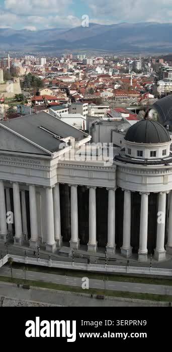 Aerial view of the Archaeological Museum in the city center of Skopje ...