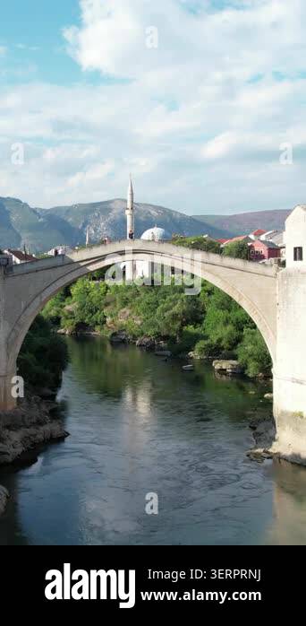 Drone view of Mostar Bridge the historical architectural beauty that ...