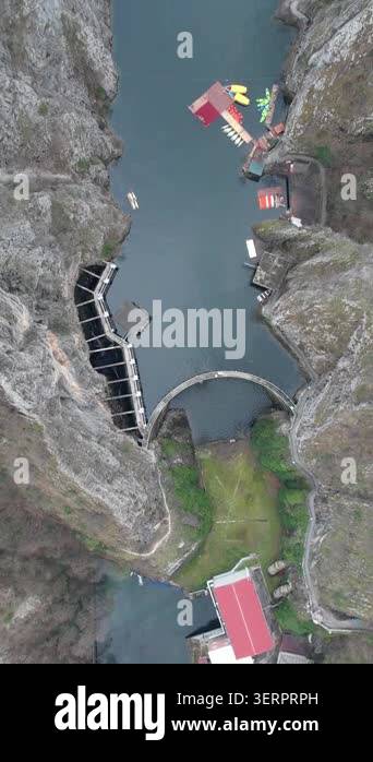 The Matka dam at Lake Matka with the canyon in the Skopje surroundings ...