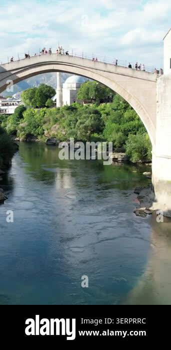 Drone view of Mostar Bridge the historical architectural beauty that ...