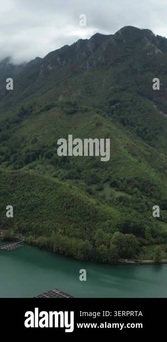 Aerial mountain and river view of a city in jablanica bosnia and ...