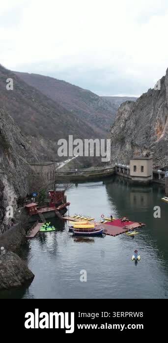 Aerial view of the dam and social facilities built on the Treska River ...