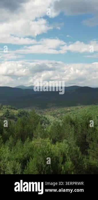 Aerial Vast Woodland, view of cloudy and mountainous areas from the ...