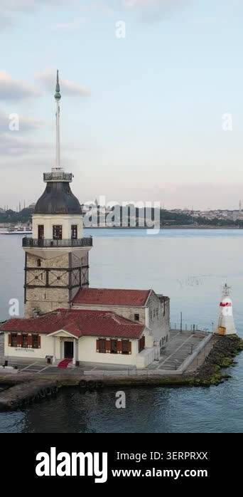 Aerial view of Maidens Tower and Istanbul Bosphorus, the image of the ...