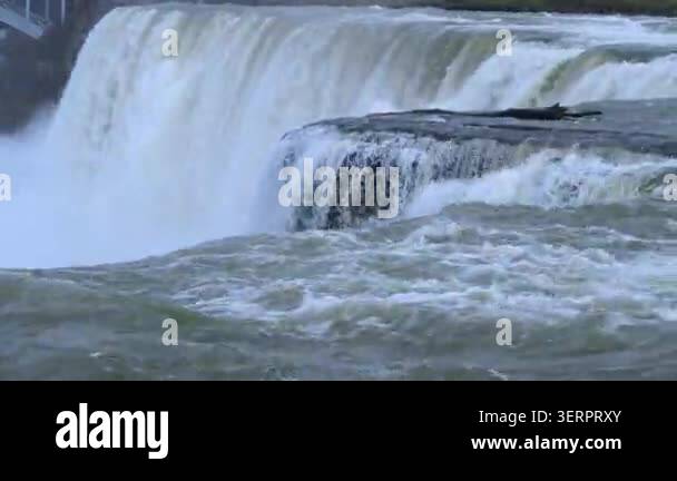 The video shows Niagara Falls with an enormous volume of water ...