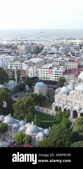 Sehzade Cami Mosque the ancient symbols in Istanbul, aerial shot with ...