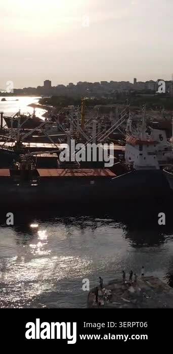 Cruise ship boats at safe harbors, boats and yachts of different sizes ...