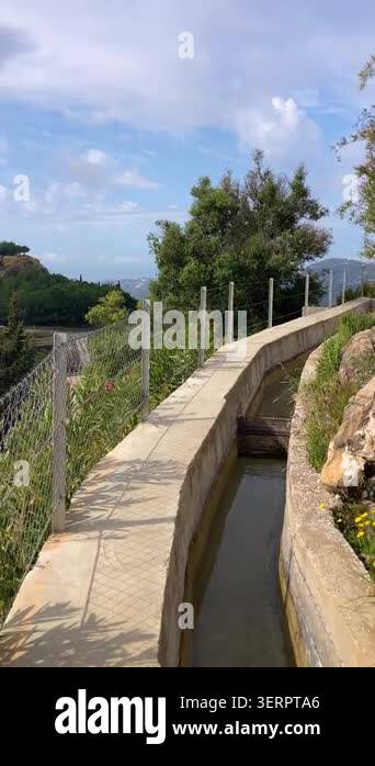 Scenic view of surrounding mountains and picturesque village from a ...