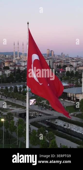 Turkish flag displayed in the park by the sea, national symbols of ...