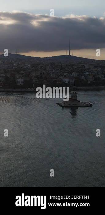 Aerial view of Maidens Tower and Istanbul Bosphorus, the image of the ...