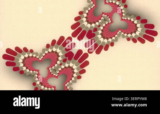 Seamless 4K loop of symmetrical organic structures in deep red and ...