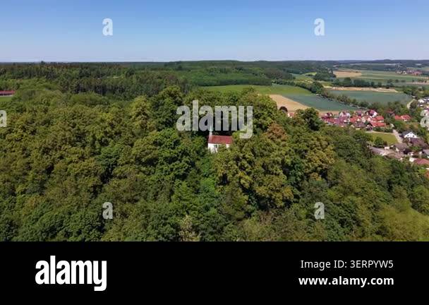 Drone panorama of medieval Zusameck castle ruins, Burgberg hill ...