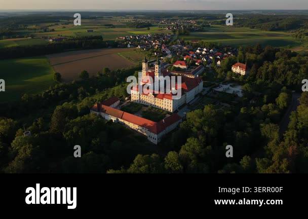Drone view of Premonstratensian monastery Kloster Roggenburg in ...