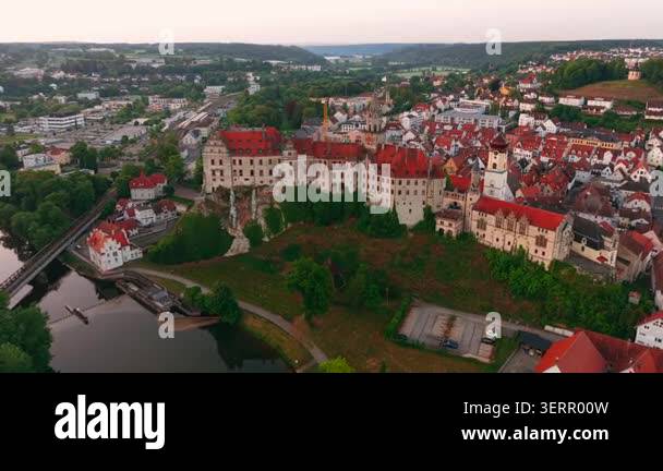 Sunlit castle skyline in Sigmaringen, Baden-Wuerttemberg, Germany. High ...