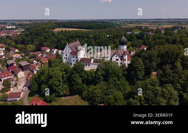 Aerial drone view of Voehlinschloss in Illertissen, Bavaria, Germany ...
