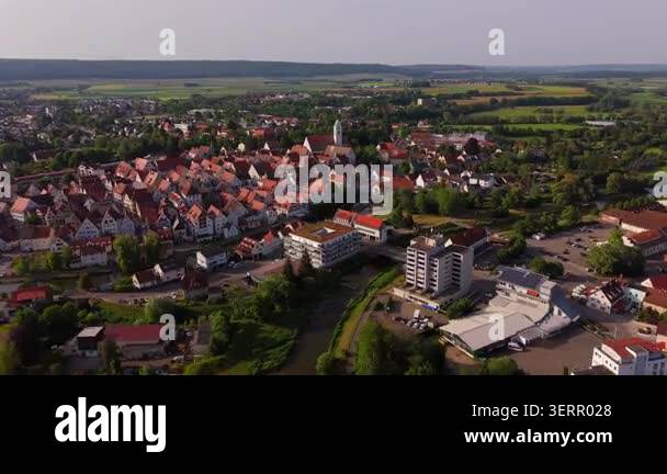 Aerial drone view of Riedlingen Baden-Wuerttemberg Germany showing St ...