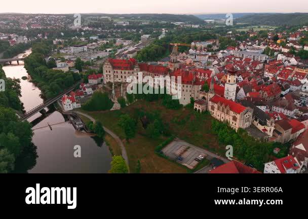 Aerial view of Hohenzollernschloss Sigmaringen city center in Germany ...