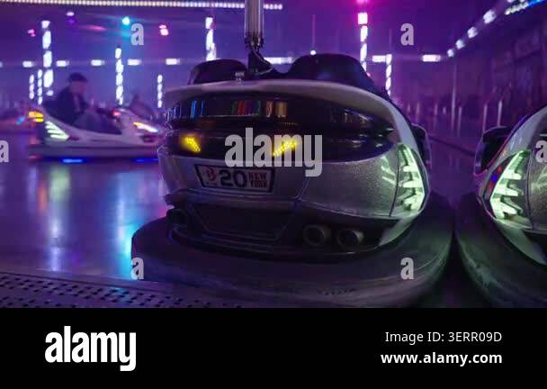 Munich, Germany. Fast bumper cars action at Theresienwiese amusement ...