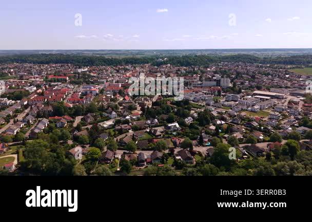 Aerial drone video of Illertissen in Swabia, Bavaria, Germany ...