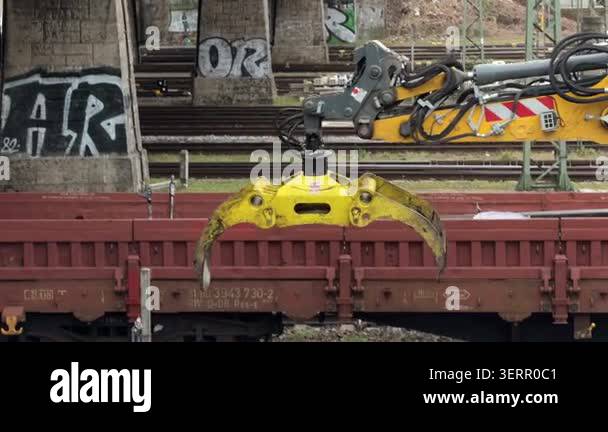 Munich, Germany. Railway stairs view overlooking DB track renewal site ...