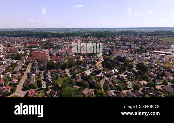 Flying drone footage over Illertissen city in Western Bavaria, Germany ...