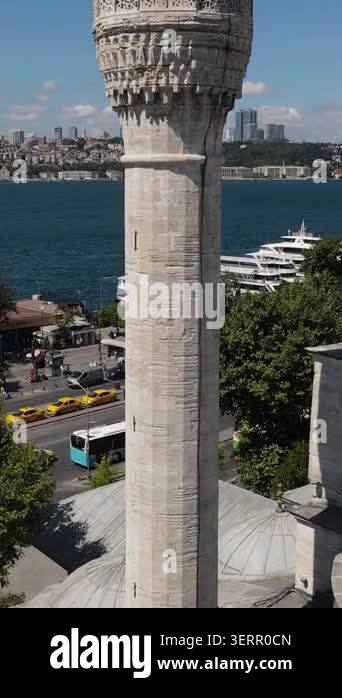 Mihrimah Sultan Mosque is an ancient symbol in Istanbul. Aerial shot ...