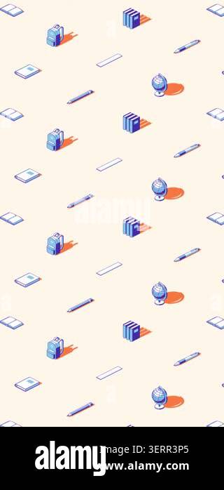 Vertical Back to school seamless loop of education themed isometric ...