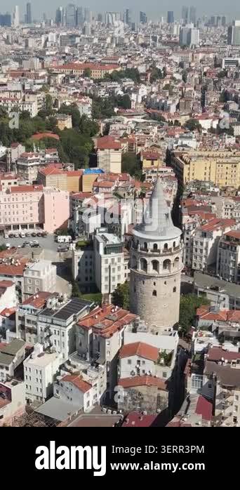 A high angle view of the city of Galata Tower in Istanbul of Turkey ...