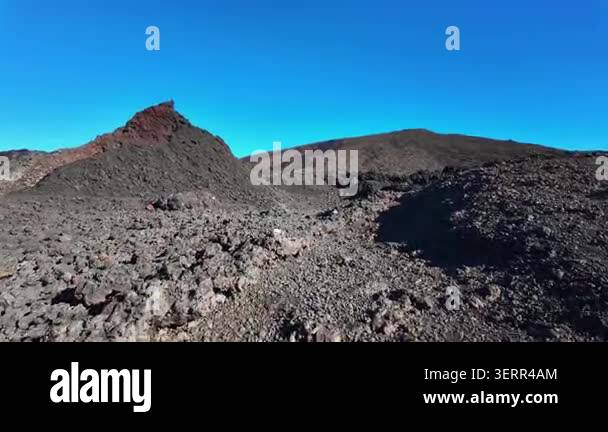 Scenic footage landscape of Piton de la Fournaise (Peak of the Furnace ...