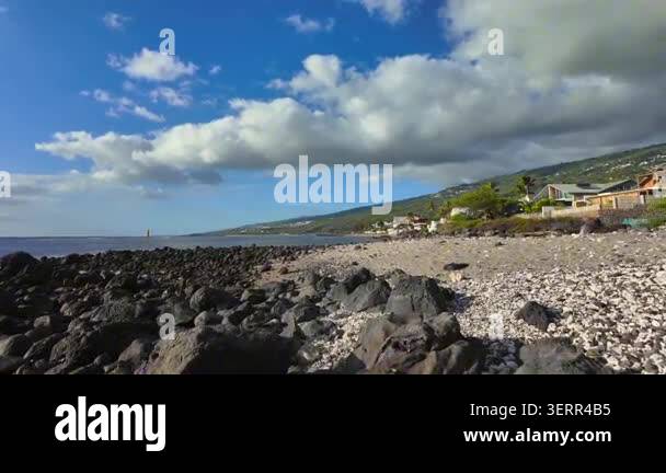 Scenic footage of Le Gouffre de l'tang-Sal volcanic landscape on ...