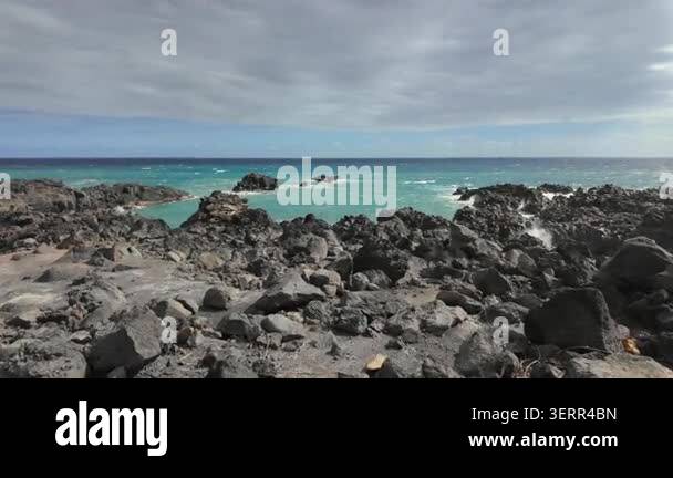Scenic footage of Le Gouffre de l'tang-Sal volcanic landscape on ...