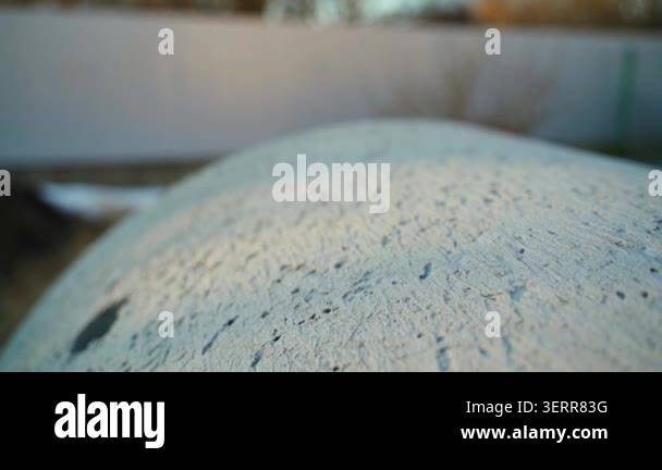 Metal lifting loop on concrete sewer ring close-up. High quality FullHD ...