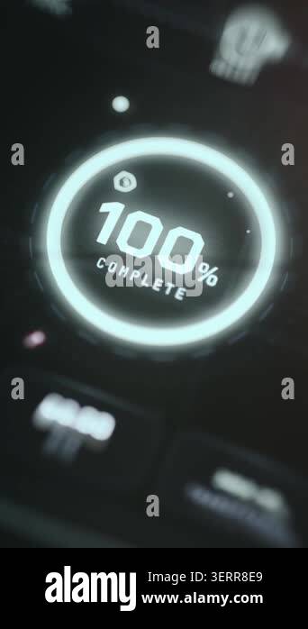 Completion status screen showing 100 percent progress Stock Video ...
