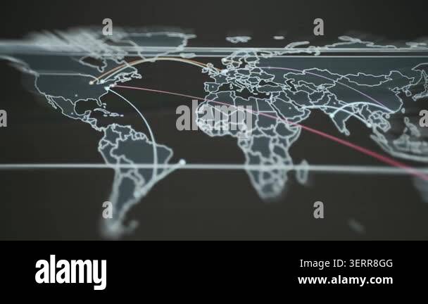 Worldwide network threat visualization displaying active attacks Stock ...