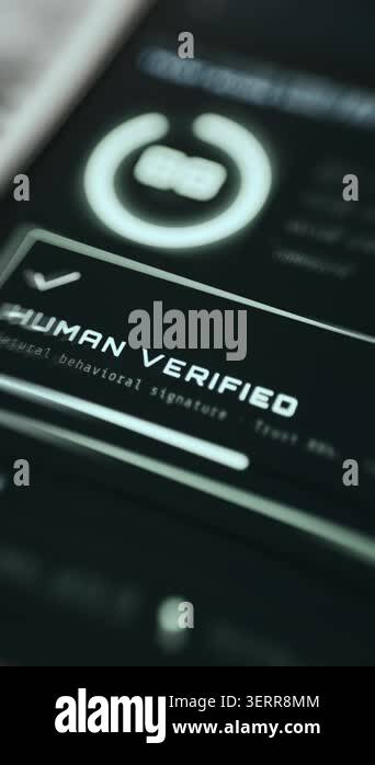 AI verification interface confirming human identity via behavior ...