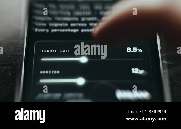 User drags a slider to set the annual rate over a 12-year horizon on an ...