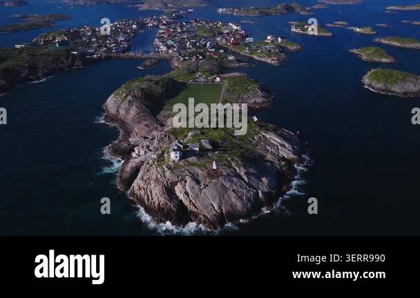 Aerial view of Henningsvr Football Soccer Stadium in Lofoten, Norway ...