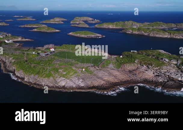 Aerial view of Henningsvr Football Soccer Stadium in Lofoten, Norway ...