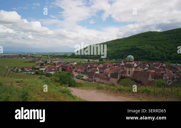 Panoramic view of the historic town of Ribeauvill nestled below ...