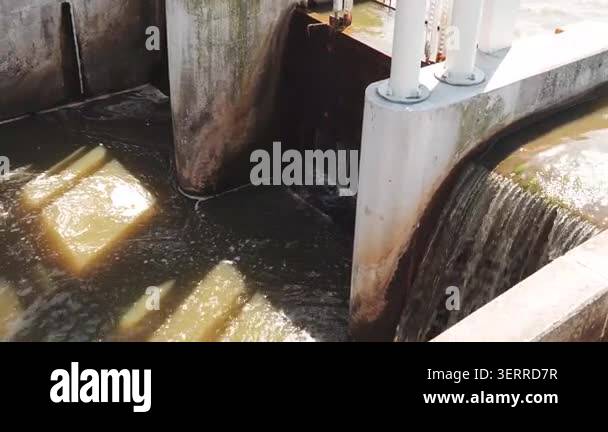 4K Industrial Water Filtration Process Flowing Through Concrete ...