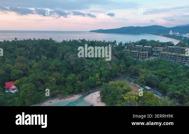 Sunset at Promthep Cape beach jungle mountains Phuket Thailand ...