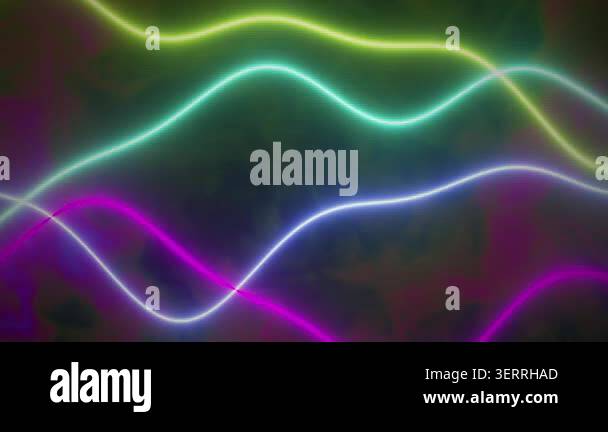 Slowly drifting clouds with moving abstract neon wave shapes changing ...