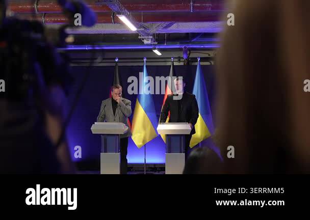 Two Politicians Pistorius and Fedorov speak at a press conference stand ...