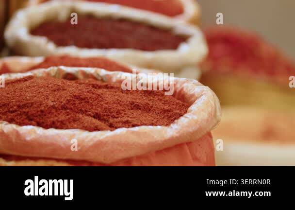 Mixed spices in sacks at the market Store Stock Video Footage - Alamy