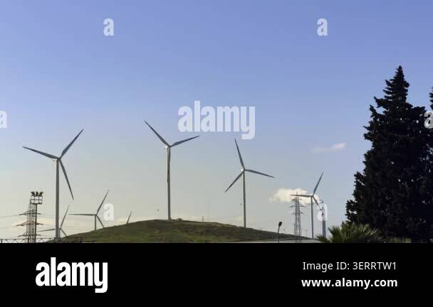 Energy producing industrial zone from Windmill Turbine Video Stock ...