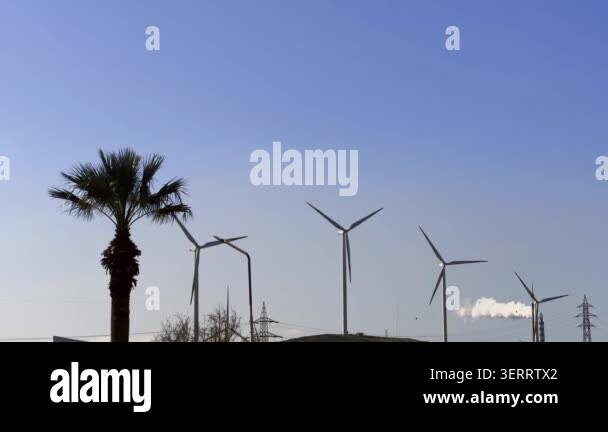 Energy producing industrial zone from Windmill Turbine Video Stock ...
