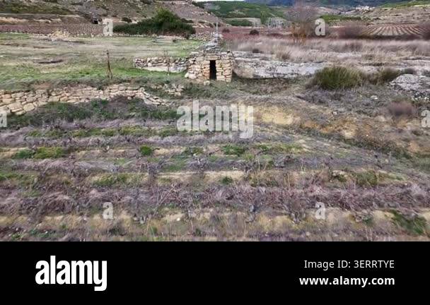 Aerial view of a traditional stone hut or guardavias in a winter ...